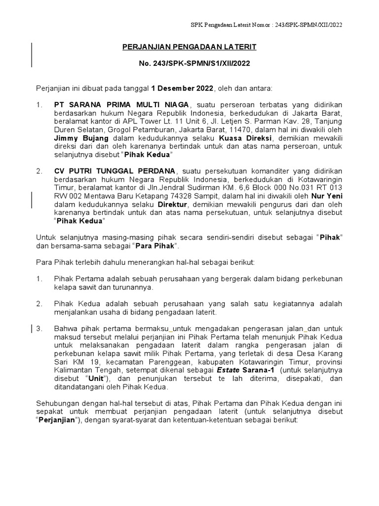 243 - SPK Laterit PT - SPMN - CV - PTP | PDF