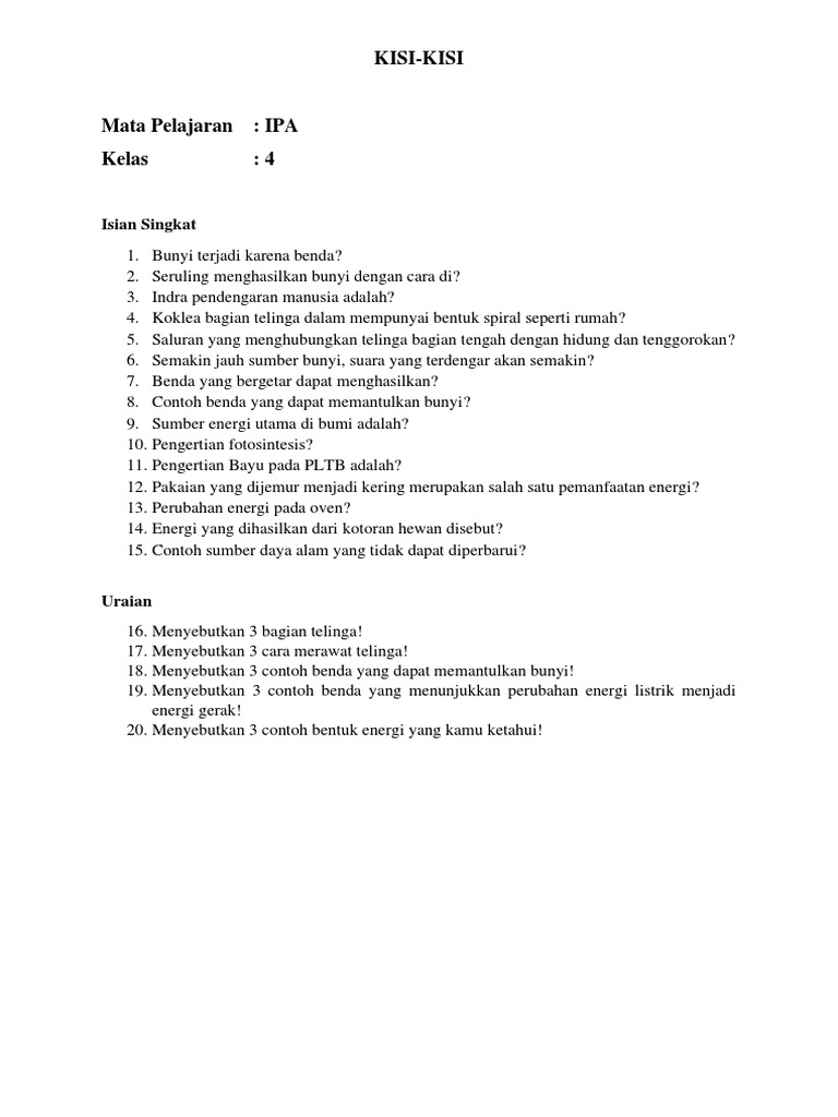 Kisi-Kisi Ipa, B.sunda | PDF