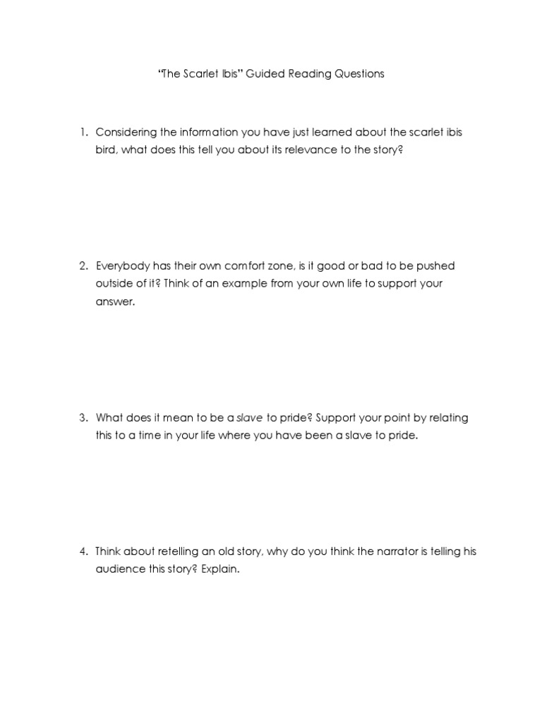 Tyrone Lee - The Scarlet Ibis Guided Reading Questions | PDF | General ...