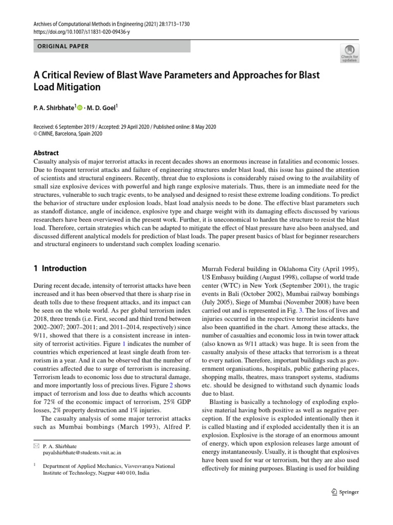 A Critical Review of Blast Wave Parameters and Approaches For Blast | PDF | Explosion | Waves