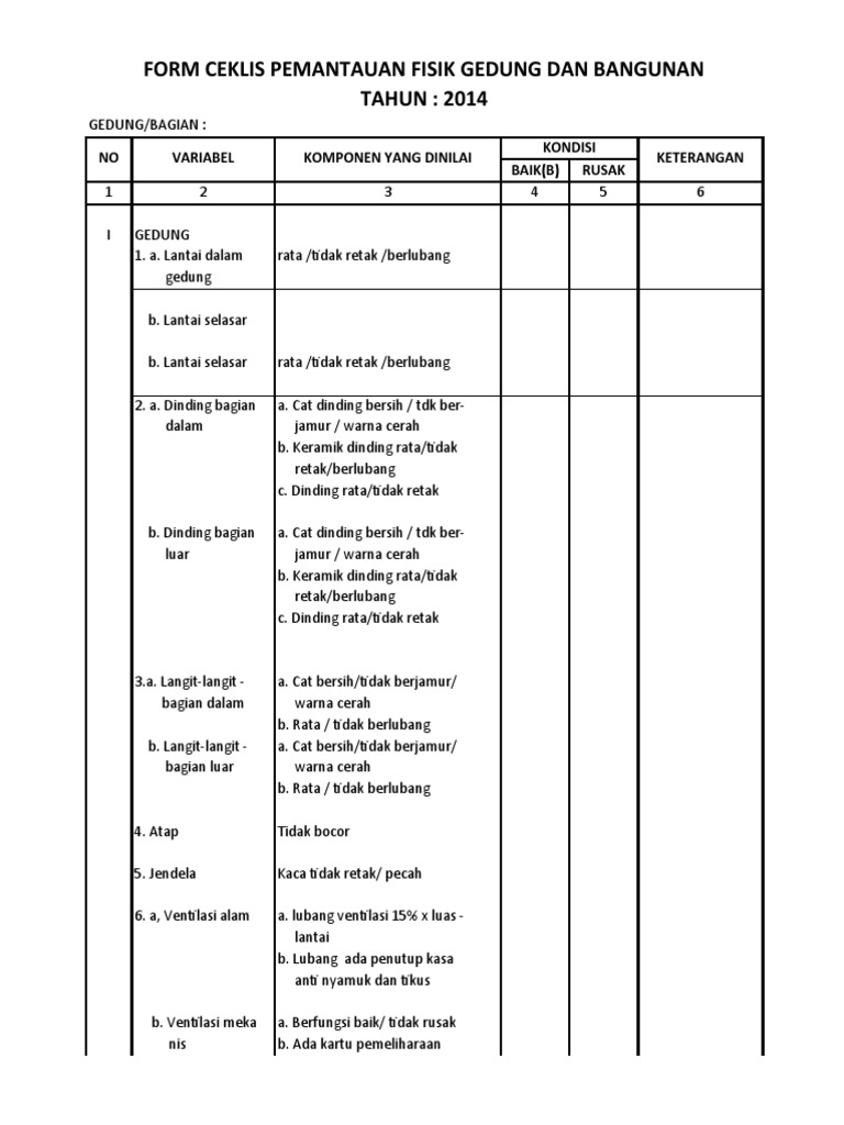 Form Ceklis Pemeliharaan Gedung | PDF