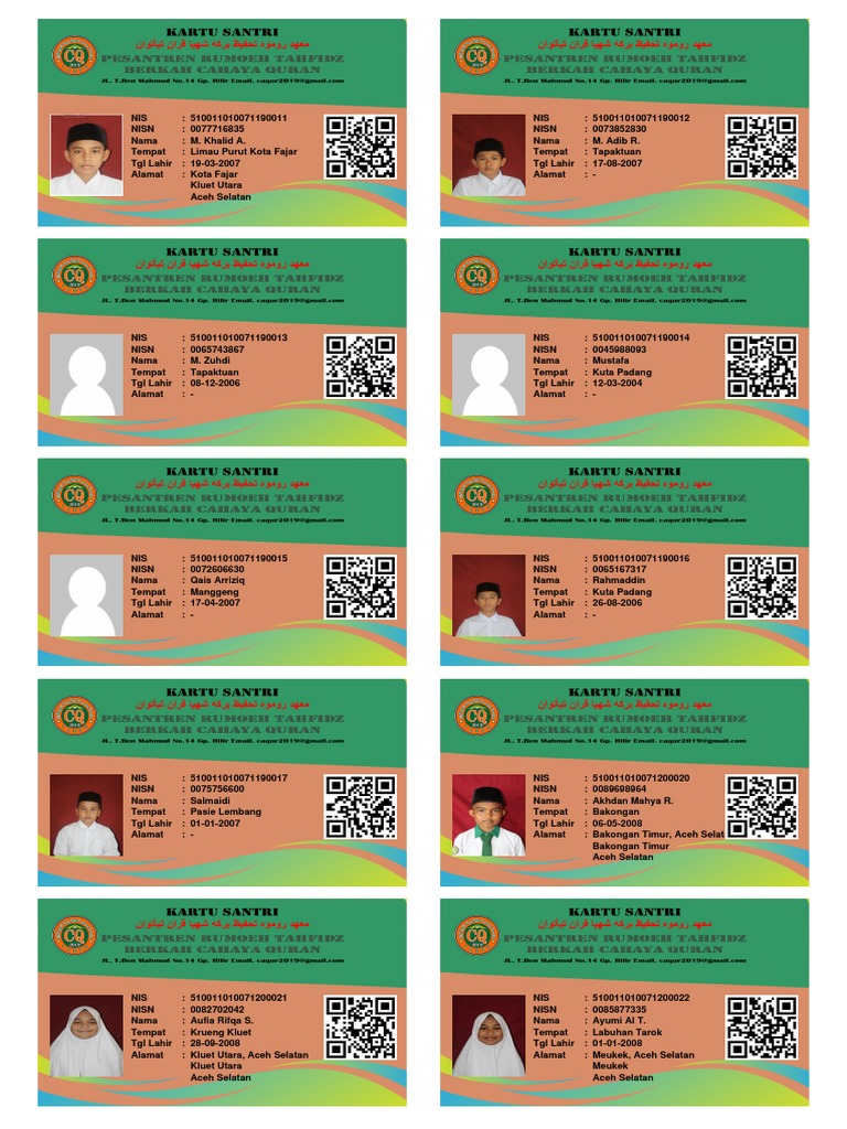 Kartu Santri Bagian Depan | PDF