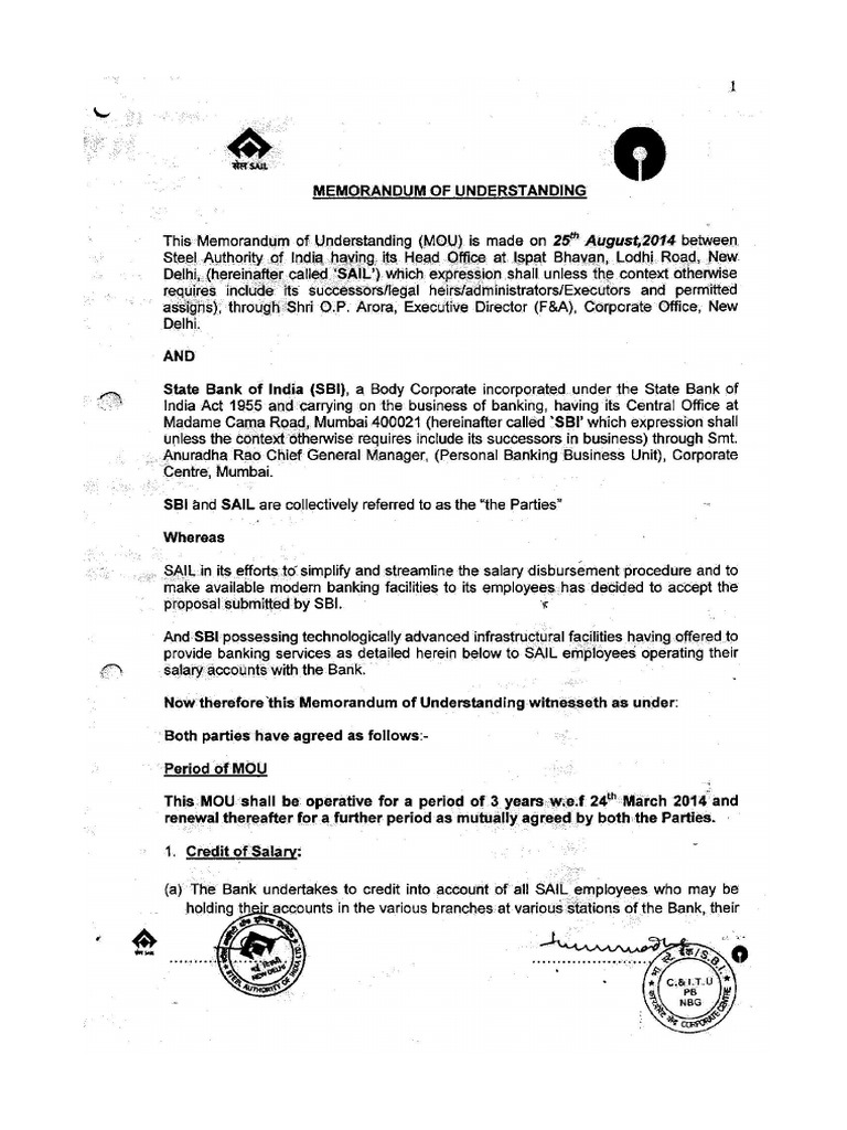 Sbi Mou 2014 | PDF