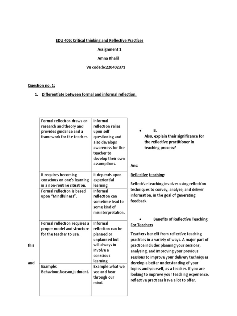 Document | PDF | Teaching Method | Reflective Practice