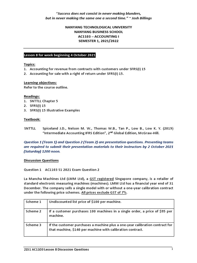21S1 AC1103 Lesson 08 Discussion Questions | PDF | Debits And Credits | Patient