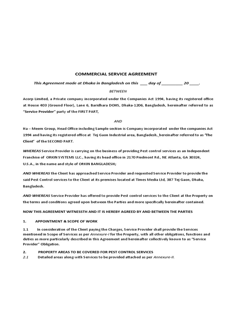 Orkin Commercial Pest Control Agreement | PDF | Indemnity | Invoice