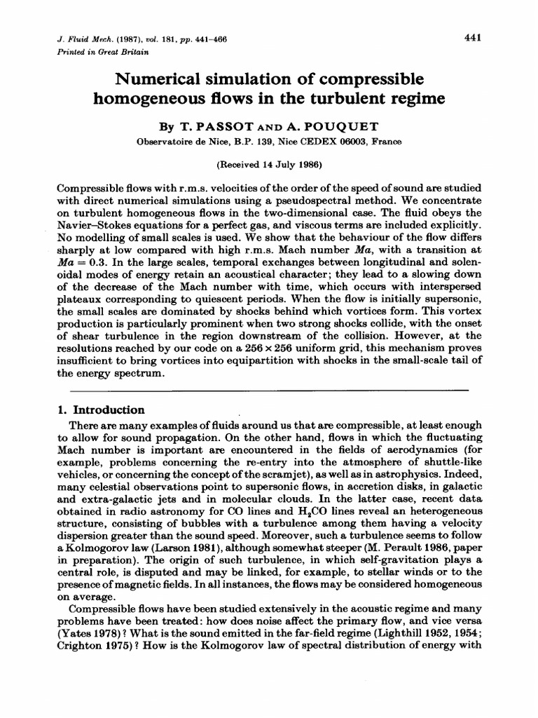 1987-Numerical Simulation of Compressible - Homogeneous Flows in The Turbulent Regime | PDF ...