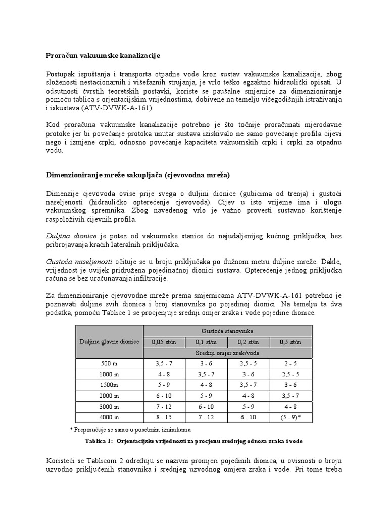 Proracun Vakuumske Kanalizacije | PDF