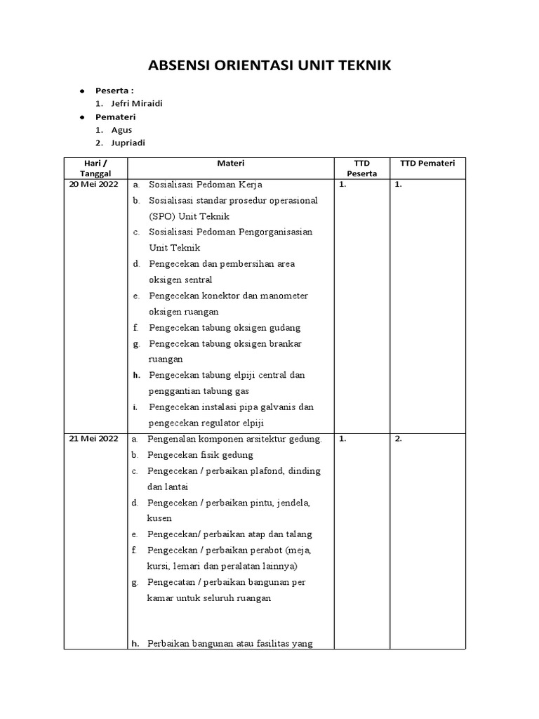 Absensi Orientasi Unit | PDF