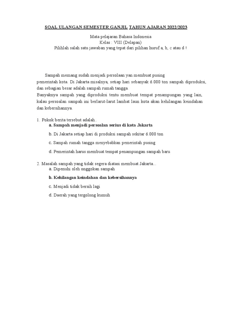Soal Ulangan B.Indo Semester Ganjil Kelas VIII | PDF