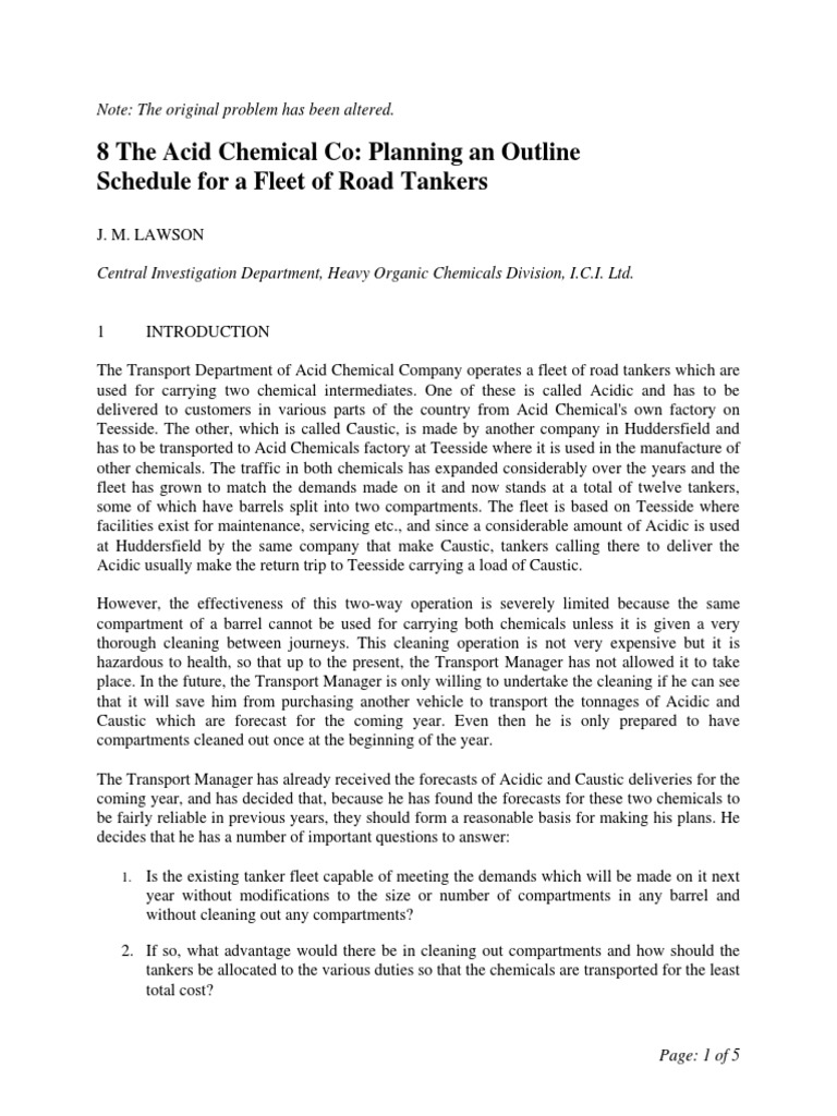Acid Chemical Company Case Study | PDF | Oil Tanker