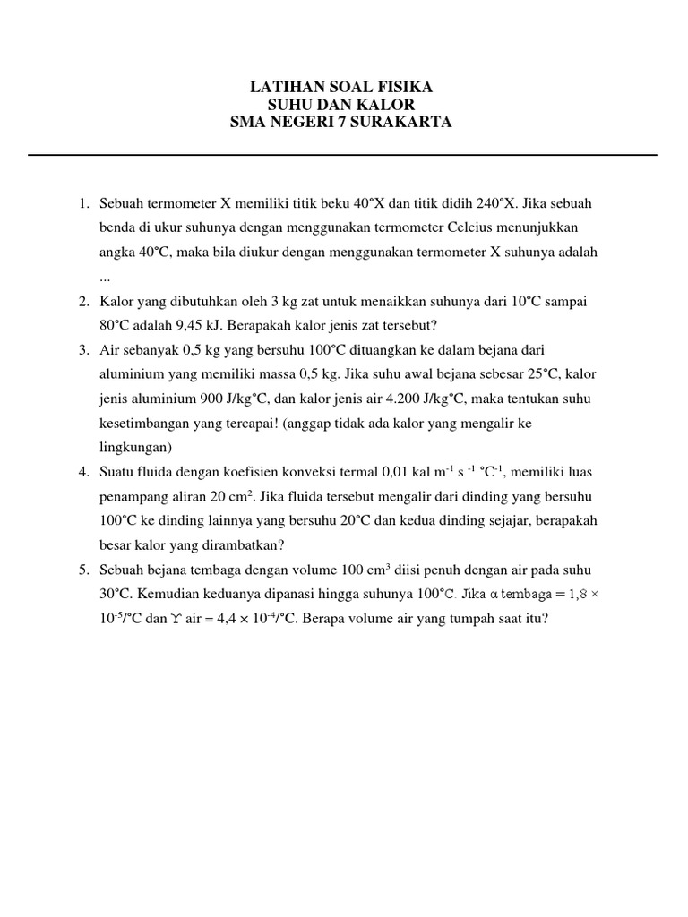 Latihan Soal Suhu Dan Kalor 1 | PDF