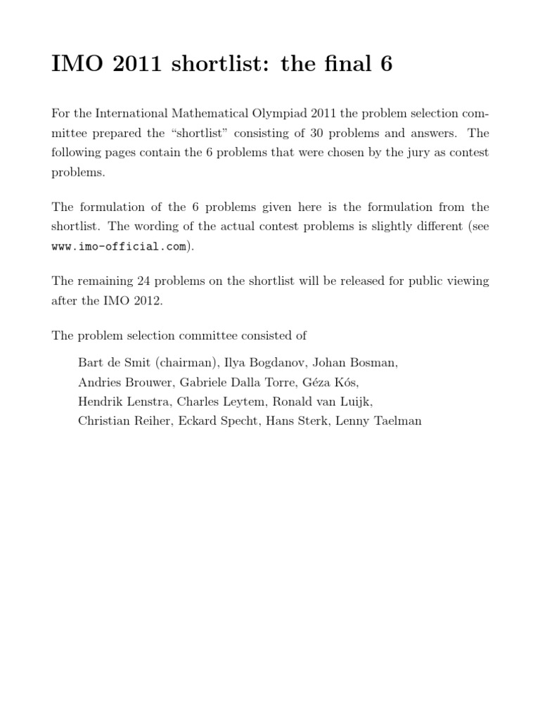 2011 Imo Official Solutions | PDF | Triangle | Equations