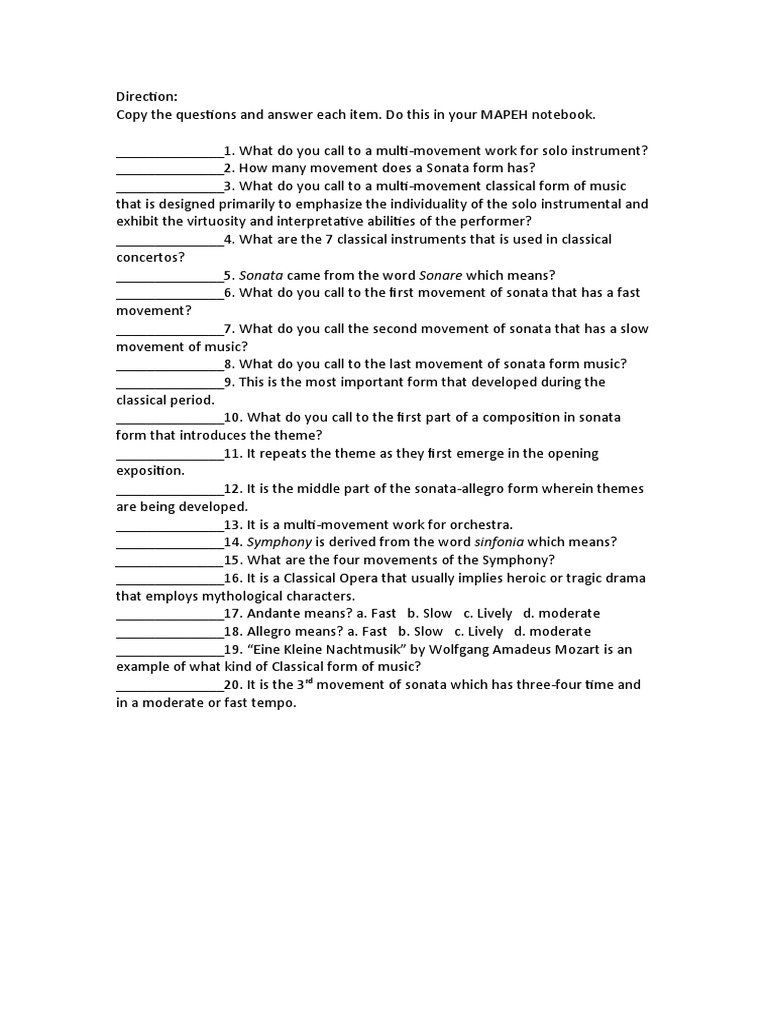 Classical Music Terms and Concepts Quiz | PDF | Language Arts & Discipline