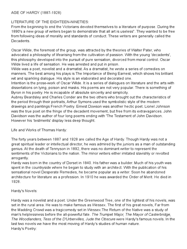 Age of Hardy (1887-1928) | PDF | Thomas Hardy | Poetry