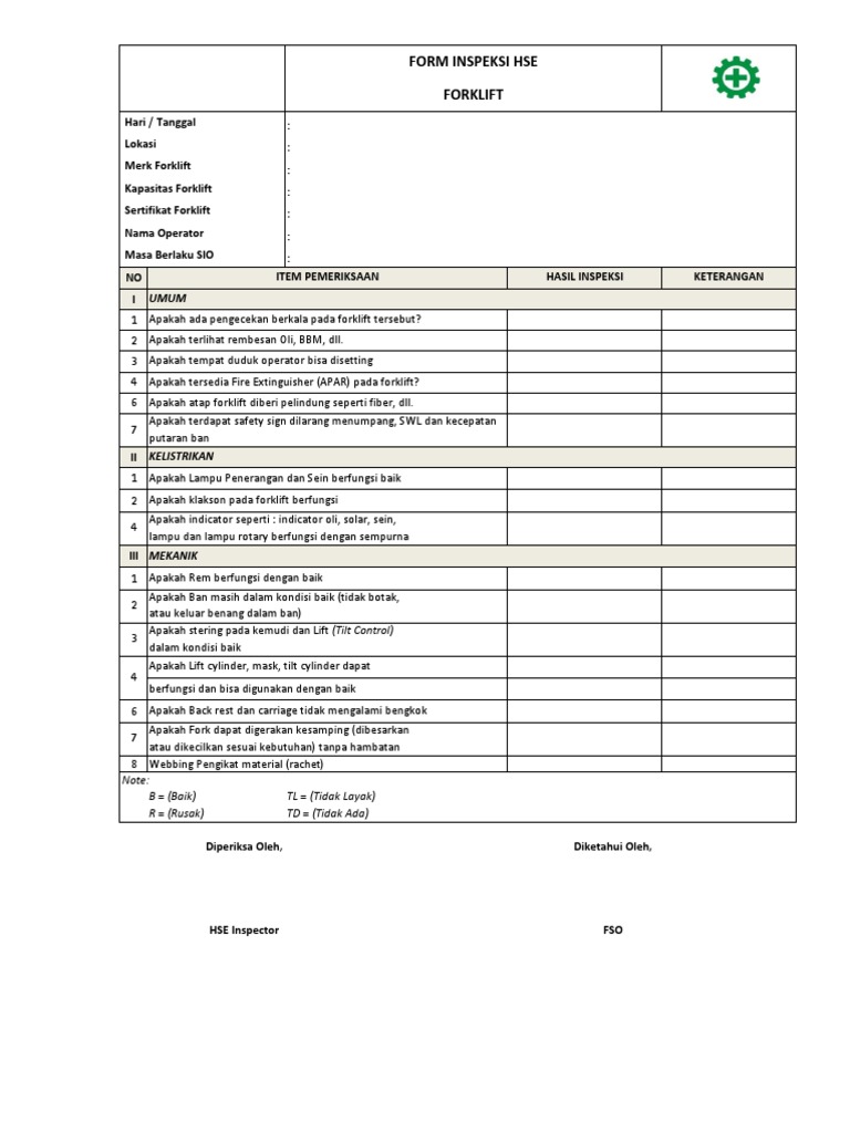 Form HSE Inspection - Forklift | PDF