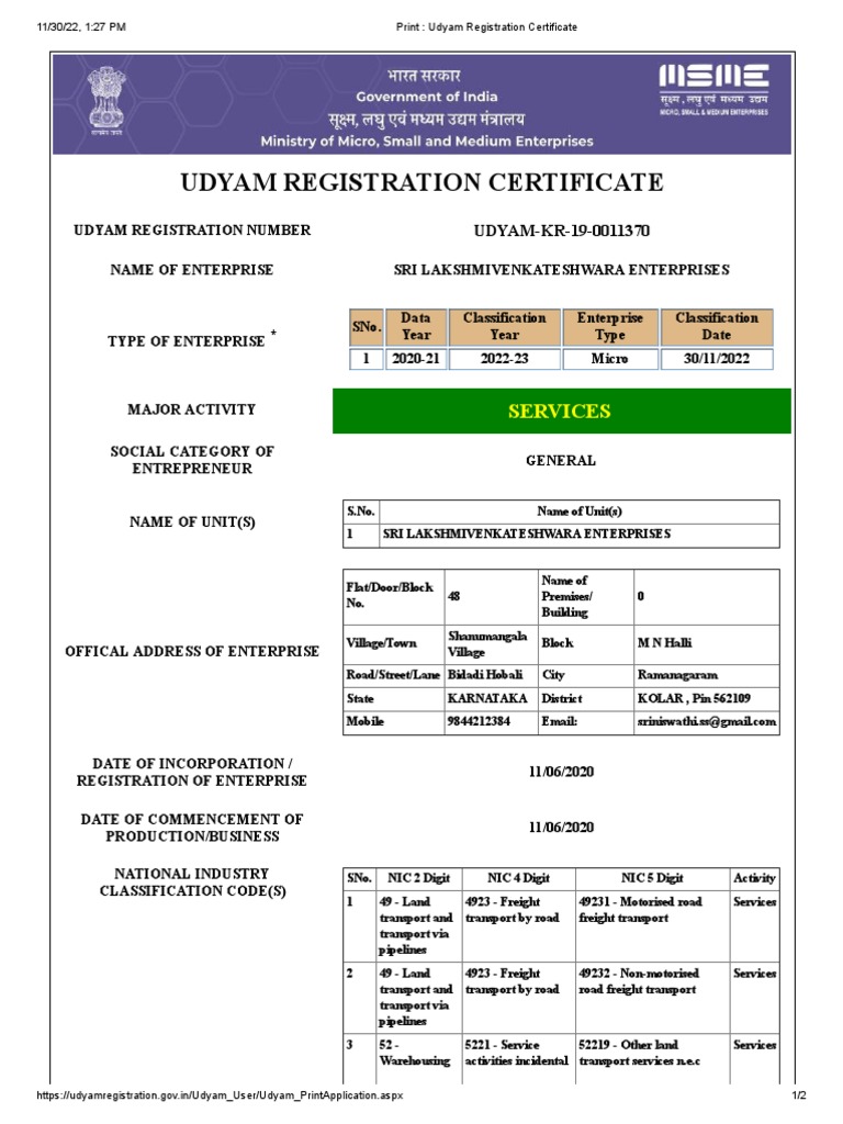 Udyam Registration Certificate | PDF | Renting | Lease