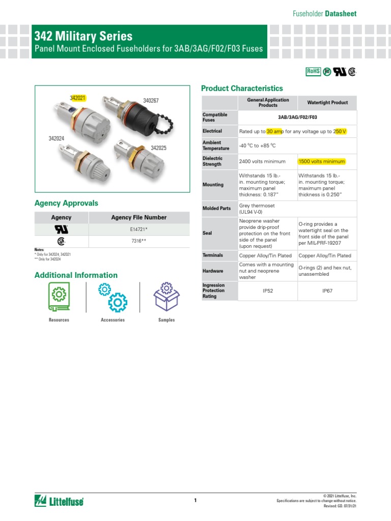 Littelfuse Fuse Holder 342 Military Datasheet PDF | PDF | Washer (Hardware) | Fuse (Electrical)