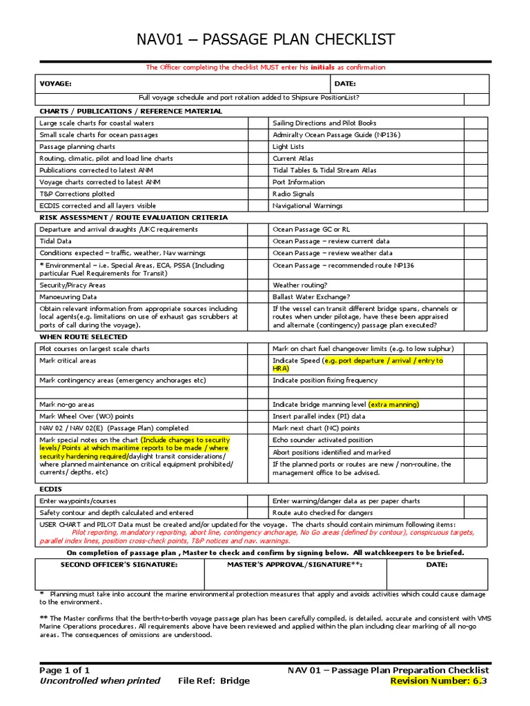Nav 01 - Passage Plan Checklist | PDF