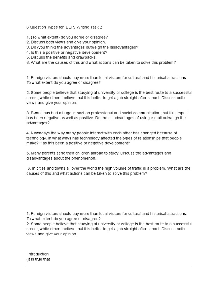 6 Question Types For IELTS Writing Task 2 | PDF | Reason | Argument