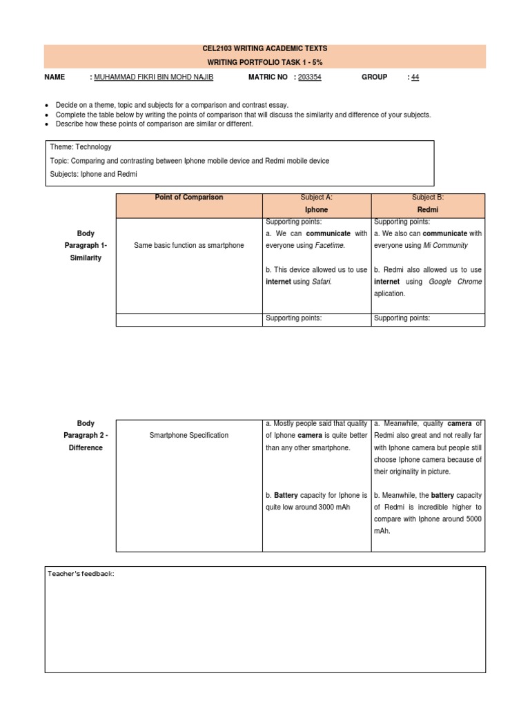 CEL2103 WRITING PORTFOLIO TASK 1 - 5% New | PDF | I Phone | Smartphone
