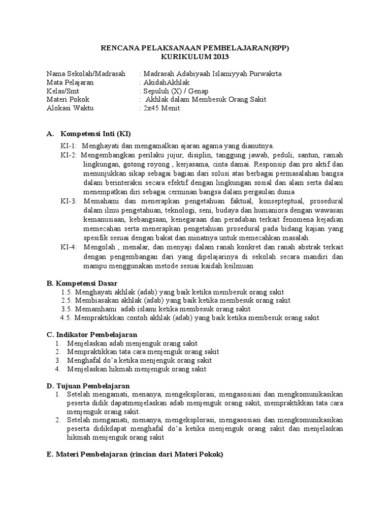 RPP Aqidah Akhlak KD.5 | PDF