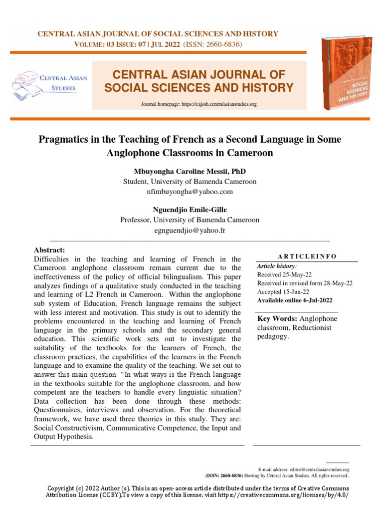 Pragmatics in The Teaching of French As A Second Language in Some ...