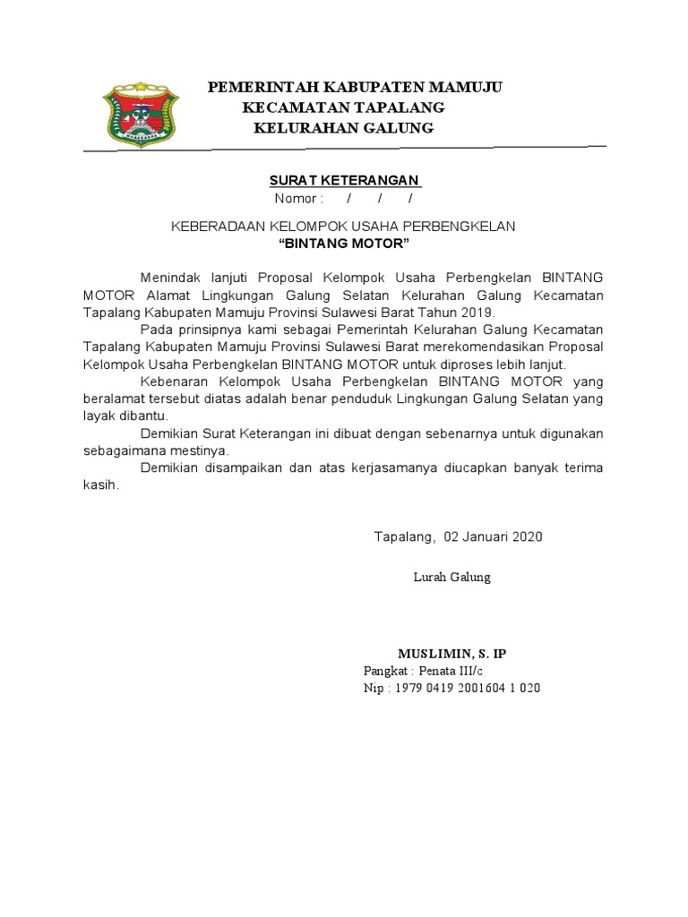 Surat Keterangan Usaha Bintang Motor | PDF