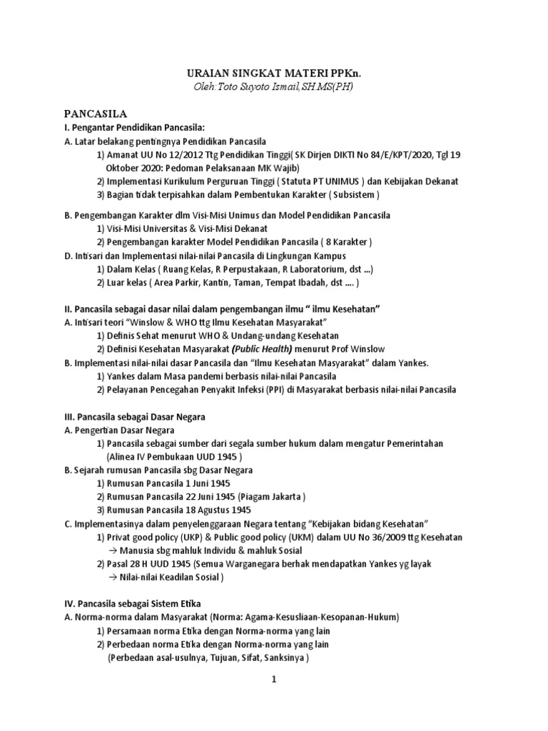 URAIAN SINGKAT MATERI PPKN | PDF