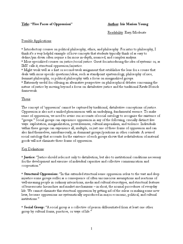 5 Faces of Oppression Handout | PDF | Power (Social And Political ...