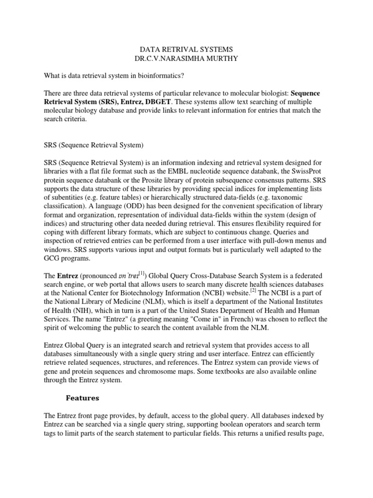 Overview of Data Retrieval Systems | PDF | National Center For ...