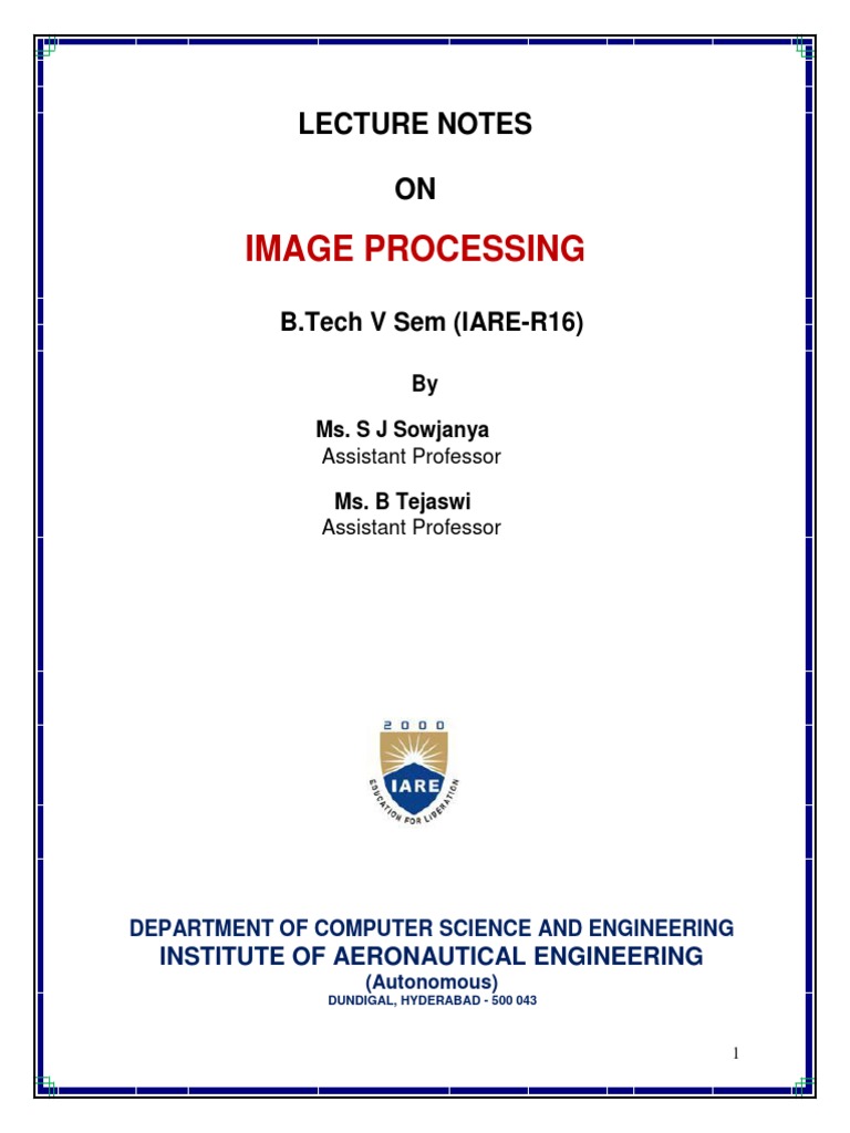 Digital Image Processing Lecture Notes | PDF | Fourier Transform ...