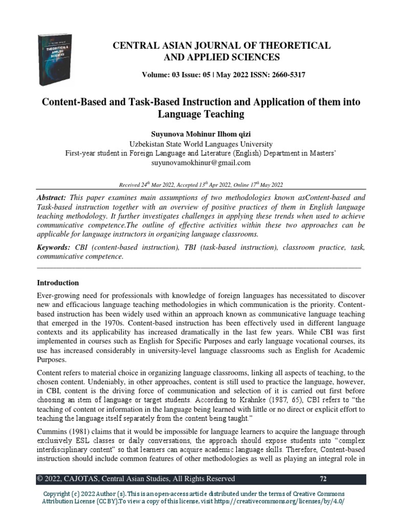 Content-Based and Task-Based Instruction and Application of Them Into Language Teaching | PDF ...