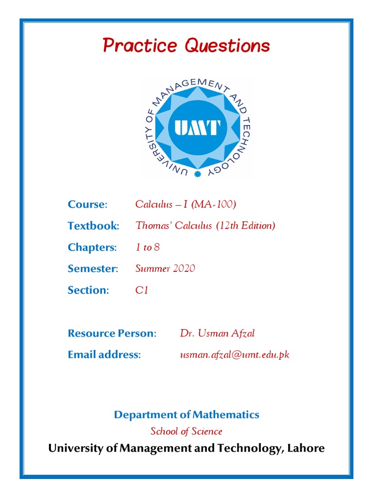 Cal-I Practice Qs R2020 C1 | PDF | Function (Mathematics) | Area