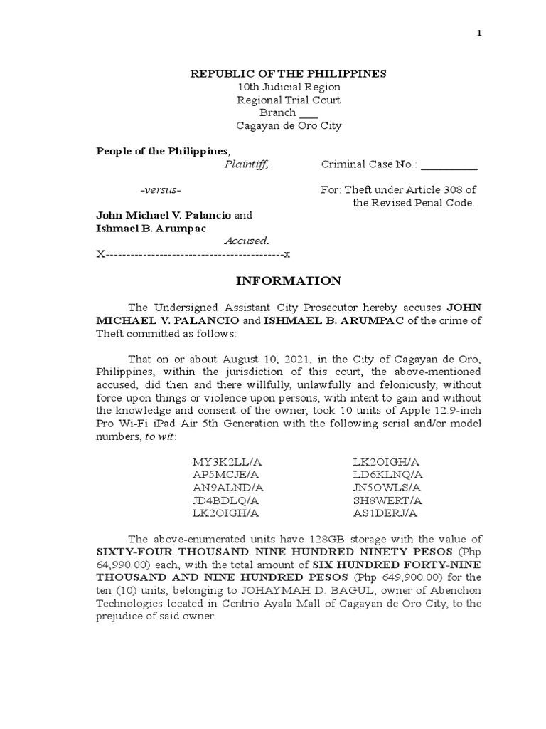 PracCourt Theft Information | PDF | Theft | Crimes