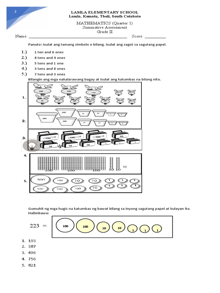 Mathematics Summative Assessment-Grade 2 | PDF