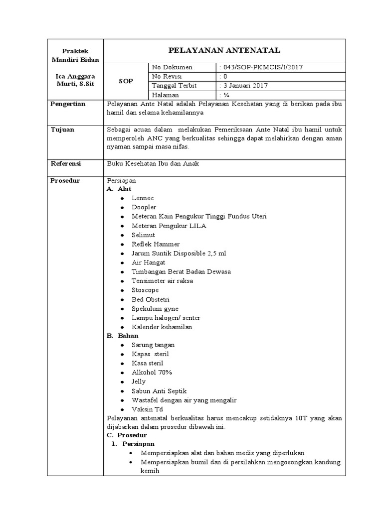 SOP Pelayanan Antenatal Berkualitas | PDF | Sains & Matematika