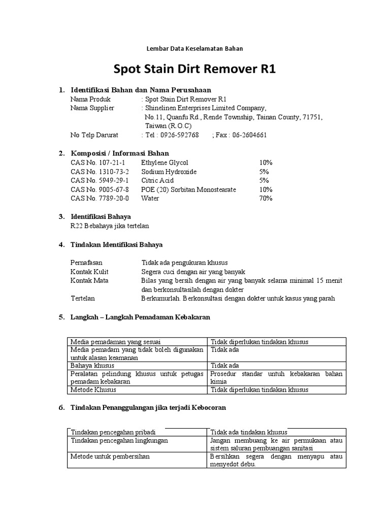 Lembar Data Keselamatan Bahan - R1 | PDF