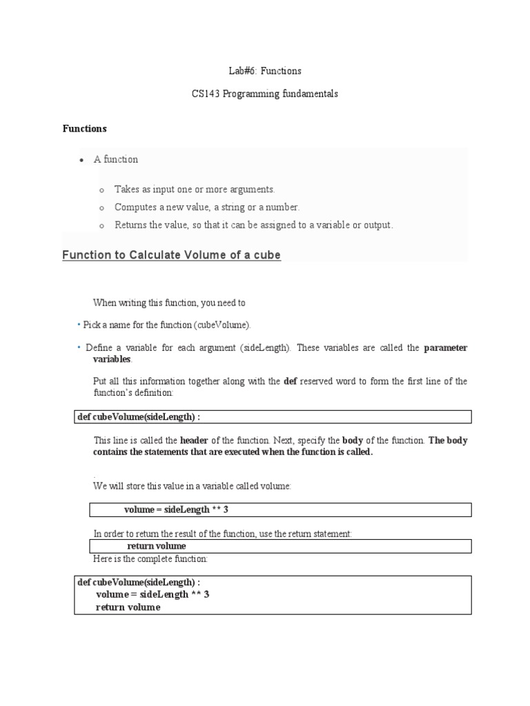 Lab 7 Functions Pdf Parameter Computer Programming Subroutine