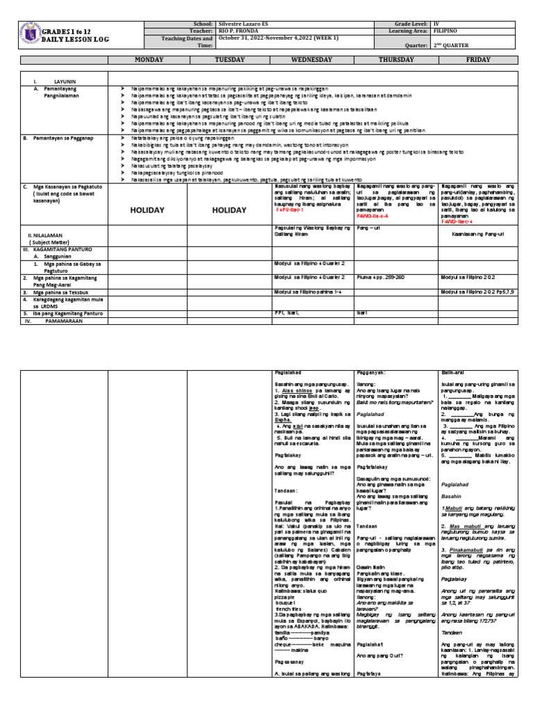 DLL Filipino-4 Q2 W1 | PDF