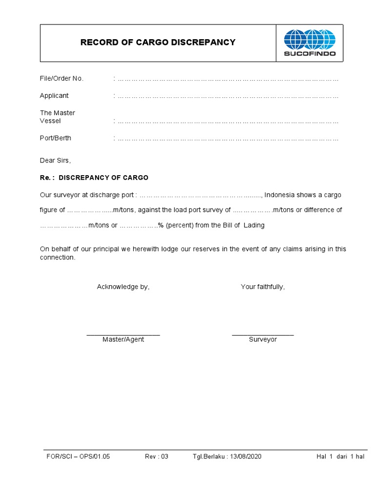 Re.: Discrepancy of Cargo | PDF | Business