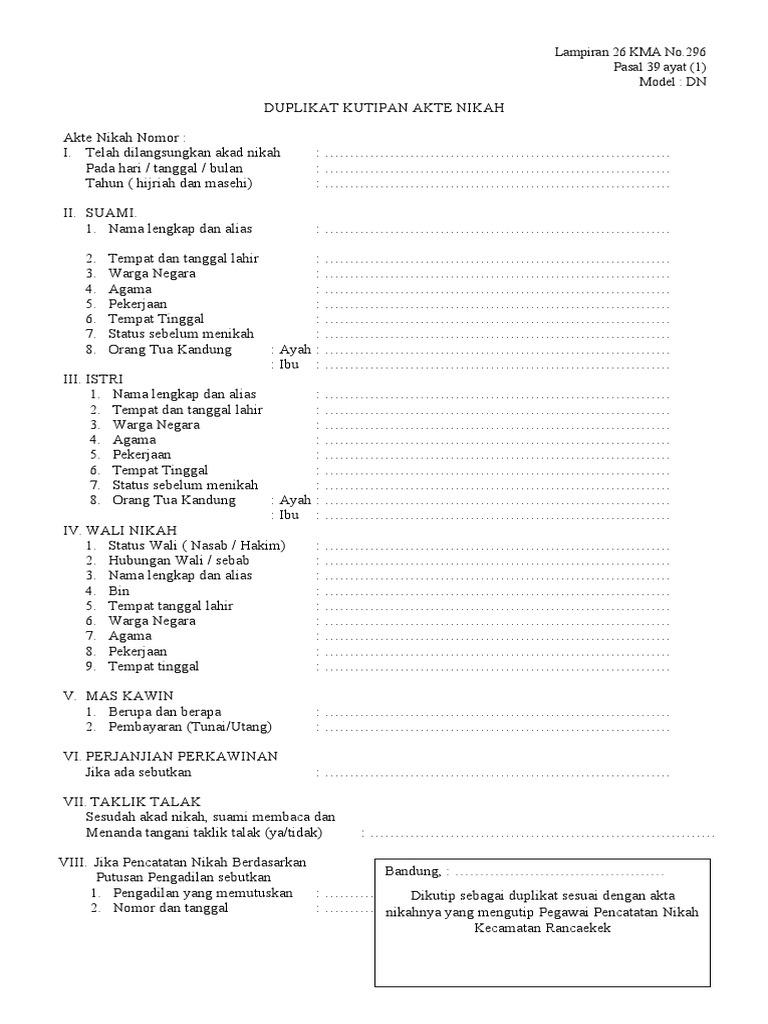 Duplikat Akte Nikah | PDF