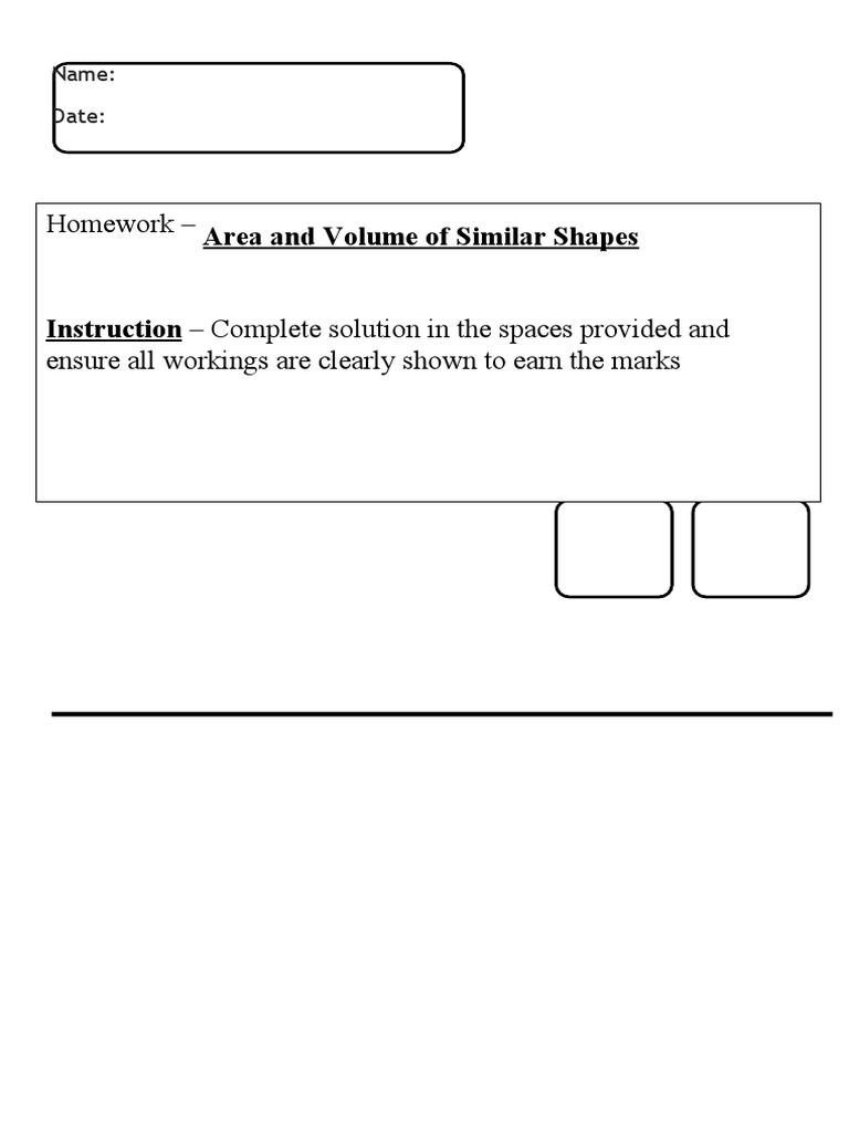 Homework Similar Shapes Area and Volume | PDF | Area | Volume