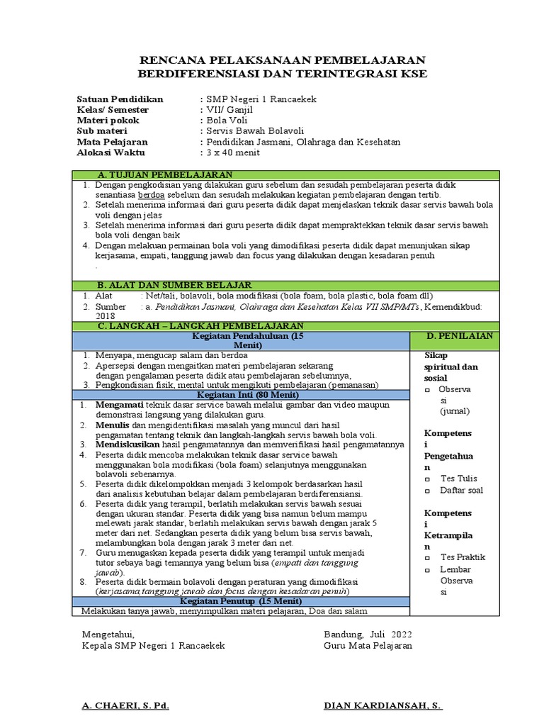 Contoh RPP Berdiferensiasi Terintegrasi KSE | PDF