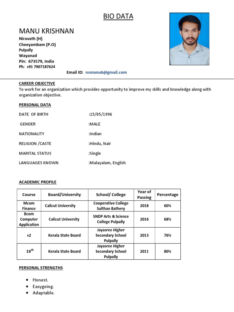 Manu Bio Data 2 | PDF