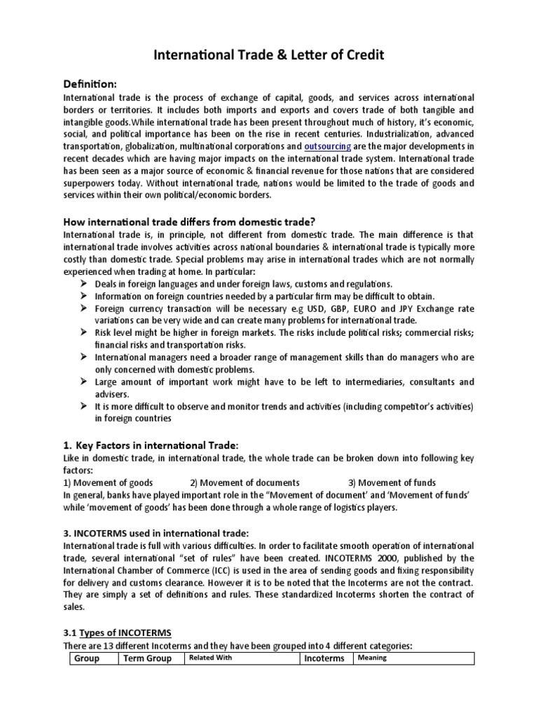 International Trade and Letter of Credit | PDF | Letter Of Credit | Money