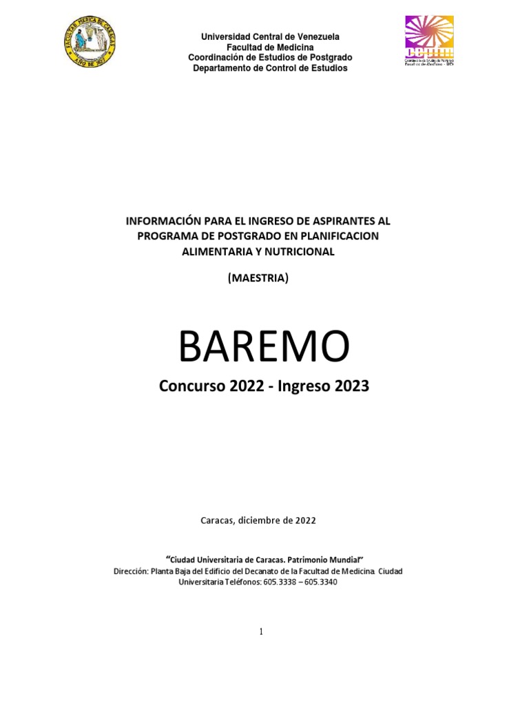 Baremo Nutrición Clínica | PDF | Universidad | Venezuela