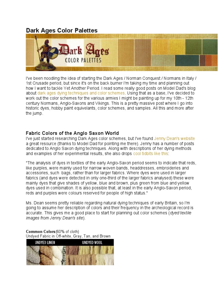 Dark Ages Color Palettes | PDF | Color | Textiles