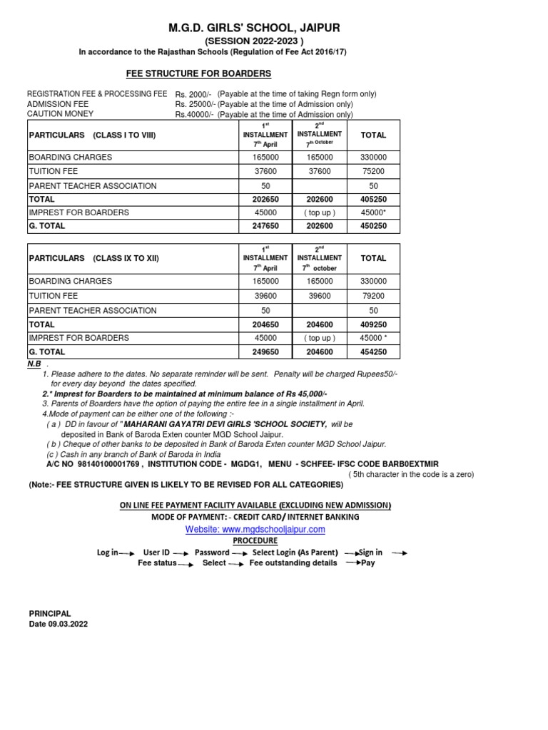 MGD School Boarding Fee Guide | PDF