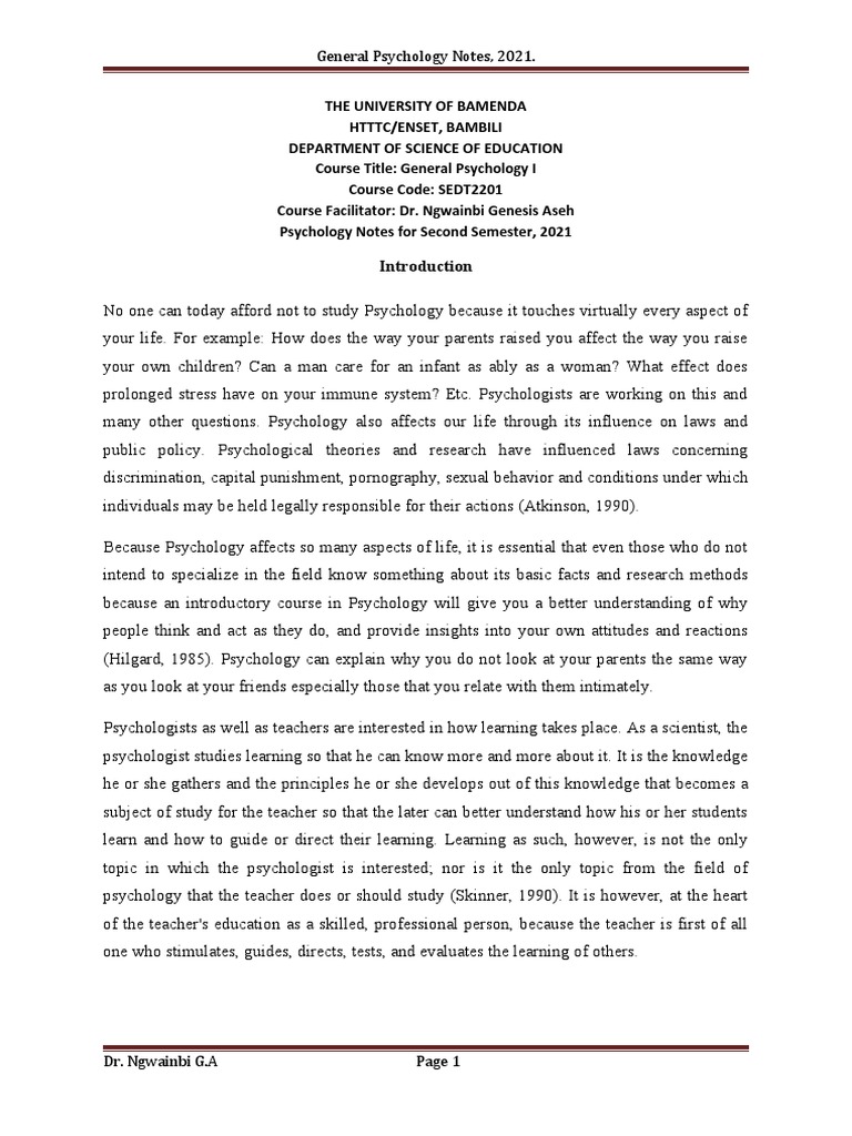 Psychology Notes For 2021 | PDF | Psychology | Educational Psychology